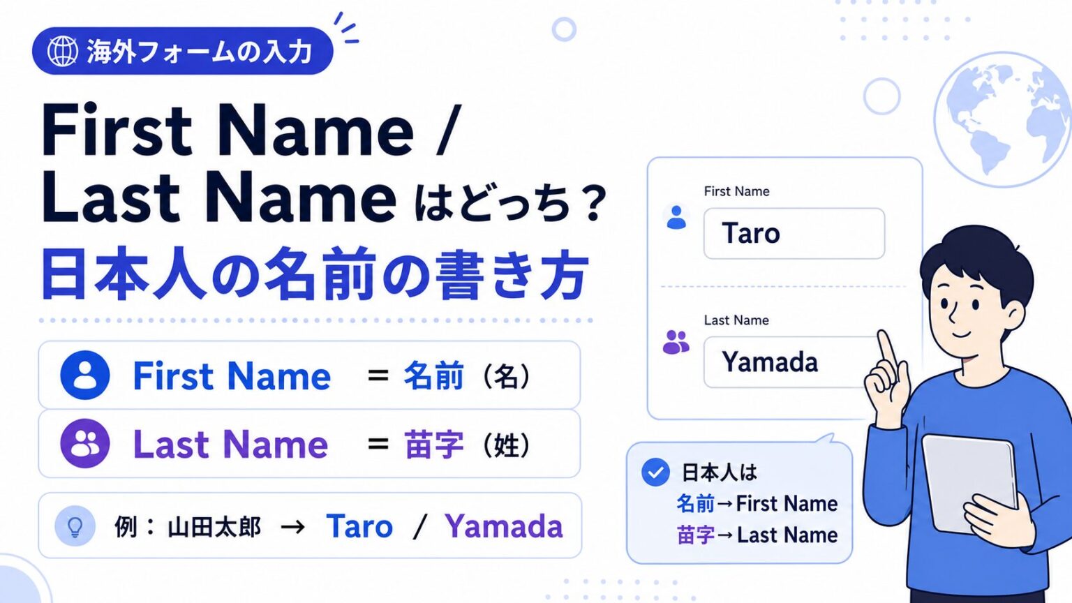 First Name / Last Nameはどっち？日本人の名前の書き方を入力例つきで解説 | ずしブログ